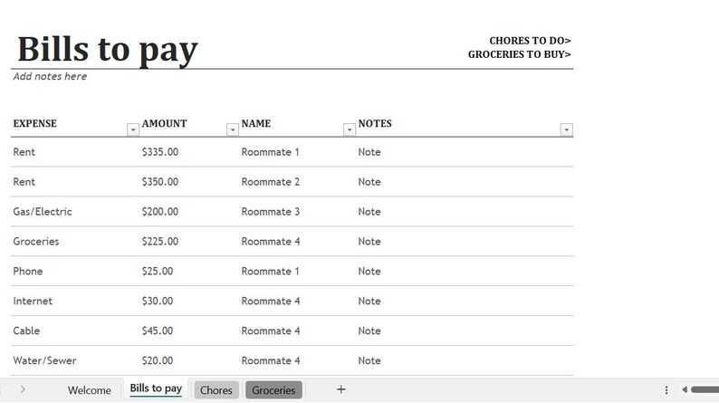 Roommate Budget Tracker: Shared Expenses Spreadsheet (digital Download ...