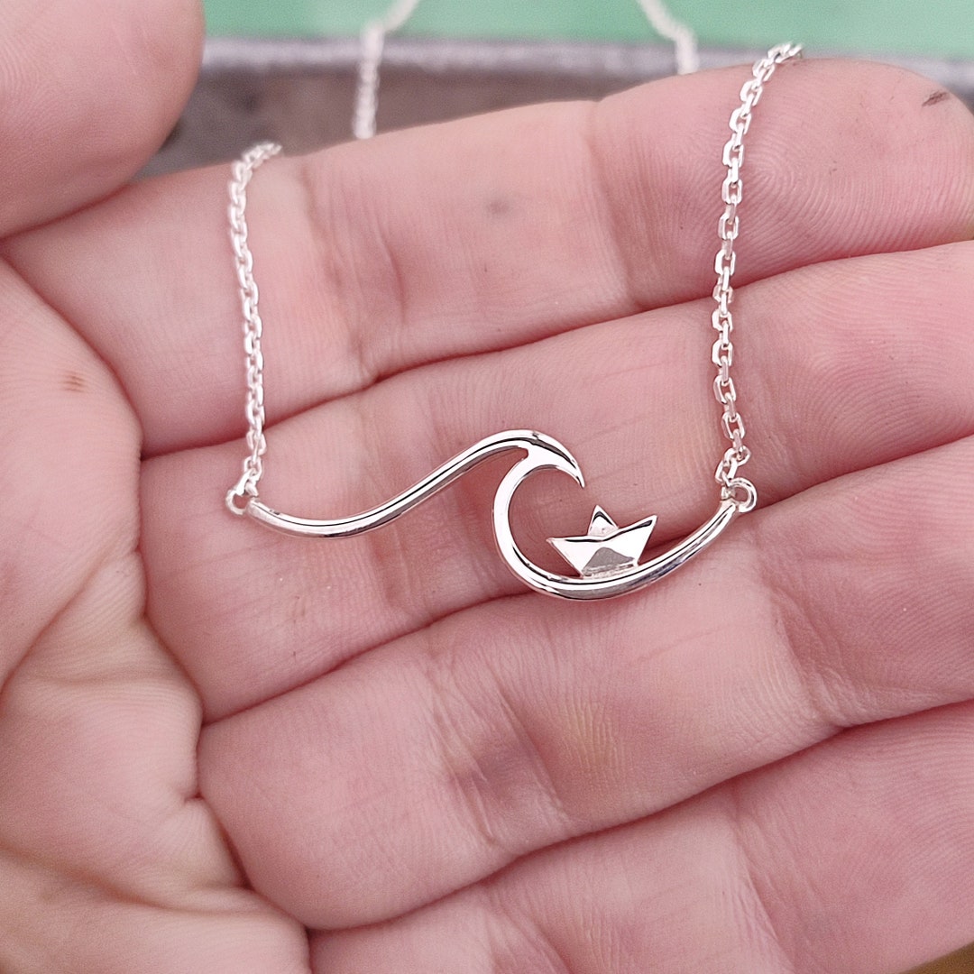 ROGUE WAVE Necklace With Wave and Paper Boat Sterling - Etsy