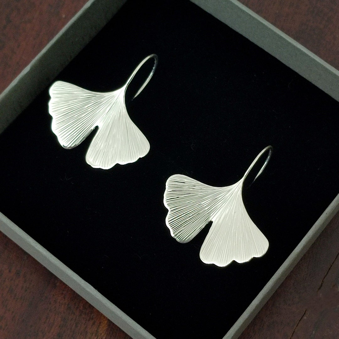Hand Engraved Ginkgo Biloba Leaf Earrings - Sterling Silver - Etsy