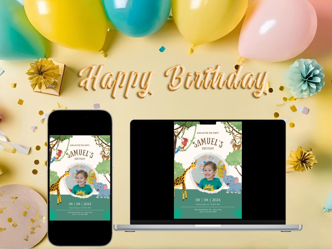 Canva Editable Customized Photo Kids Digital Birthday Invitation ...