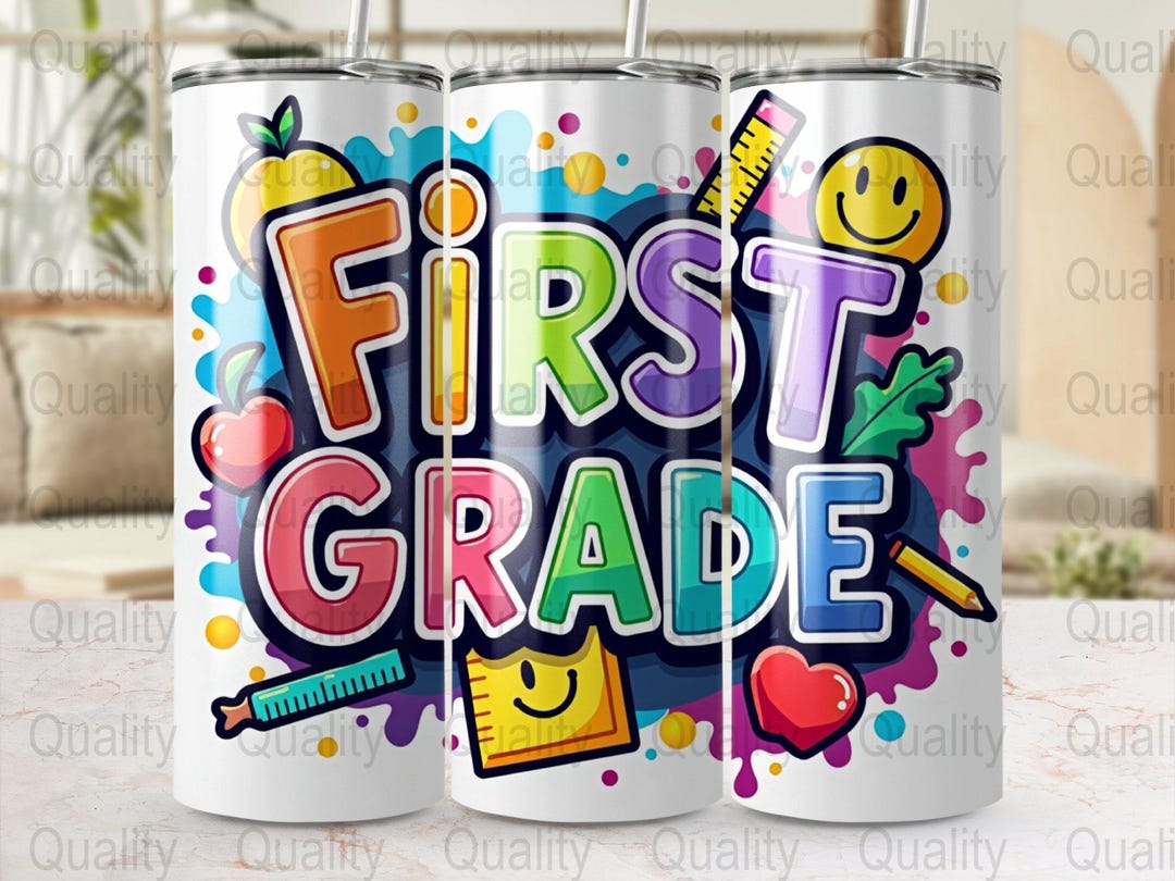 First Grade Skinny Tumbler Wrap PNG, 20oz Tumbler Digital File, First ...