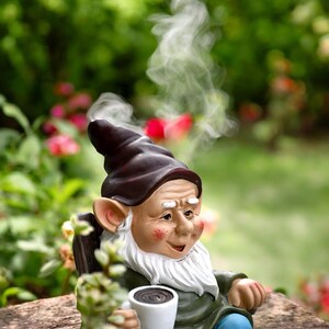 Rocking Chair Coffee Gnome, Gnome Drinking Coffee, Funny Garden Gnome ...