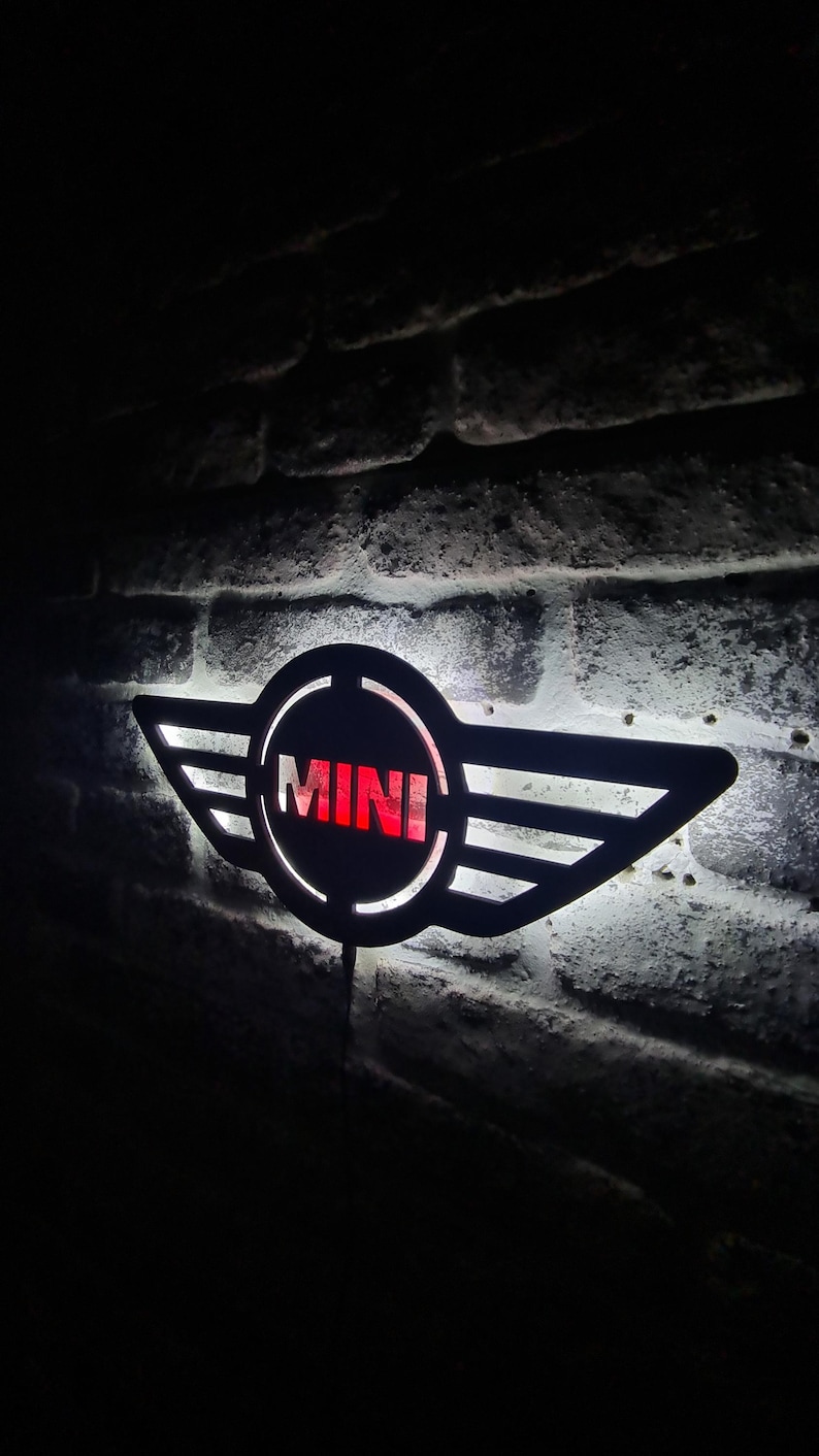Mini Cooper LED Lighted Sign, Mini Car Emblem Wall Decor, Home Decor ...