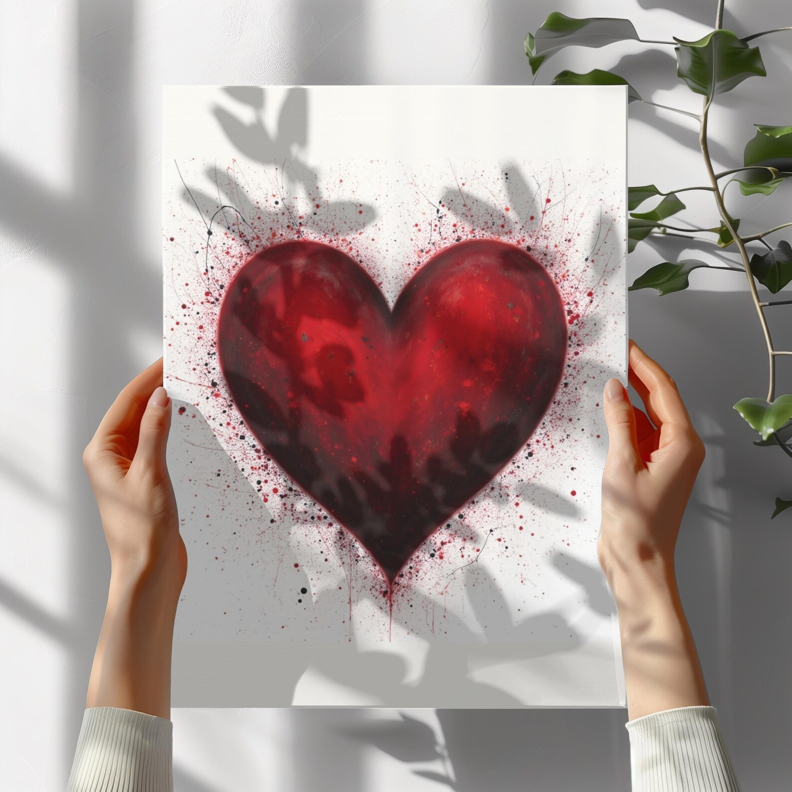 Poster Heart Painting, Abstract Red Heart Poster, Paint Splatter Wall ...