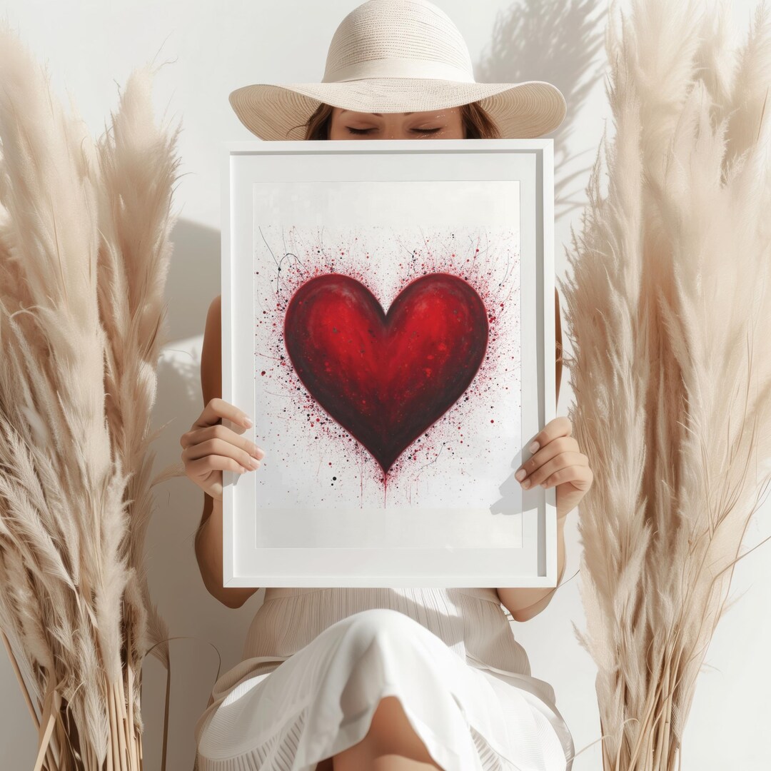 Poster Heart Painting, Abstract Red Heart Poster, Paint Splatter Wall ...