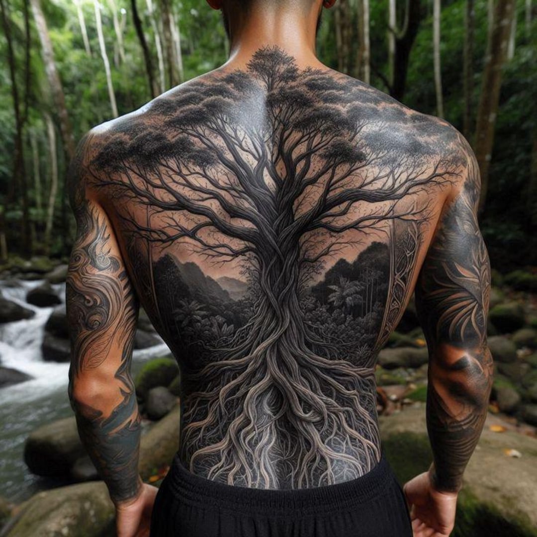 Tree of Life Back Tattoo Design – Black & Grey - Etsy