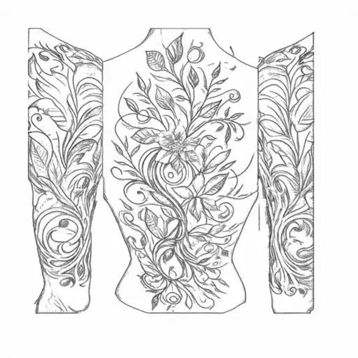 Blackwork Floral Back Tattoo Design | Ornamental Botanical Linework ...