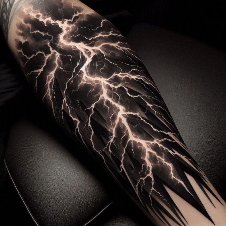 Lightning Tattoo Sleeve Design | Abstract Blackwork Forearm Tattoo ...