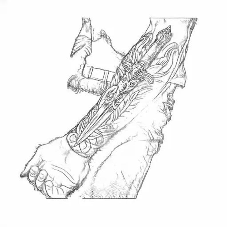 Ornate Dagger Tattoo Design – Gothic Blackwork Blade With Filigree ...
