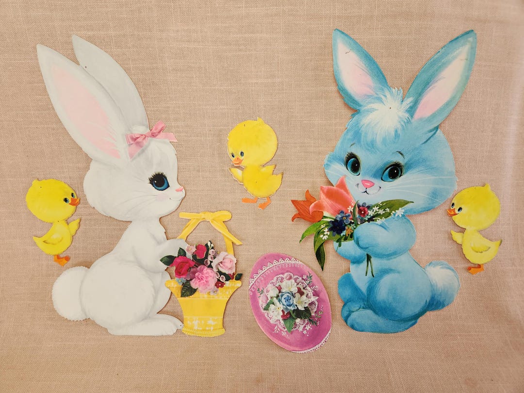 1960s Easter Bunnies, Duckling Triplets, Egg - 6 Piece Vintage Collage ...