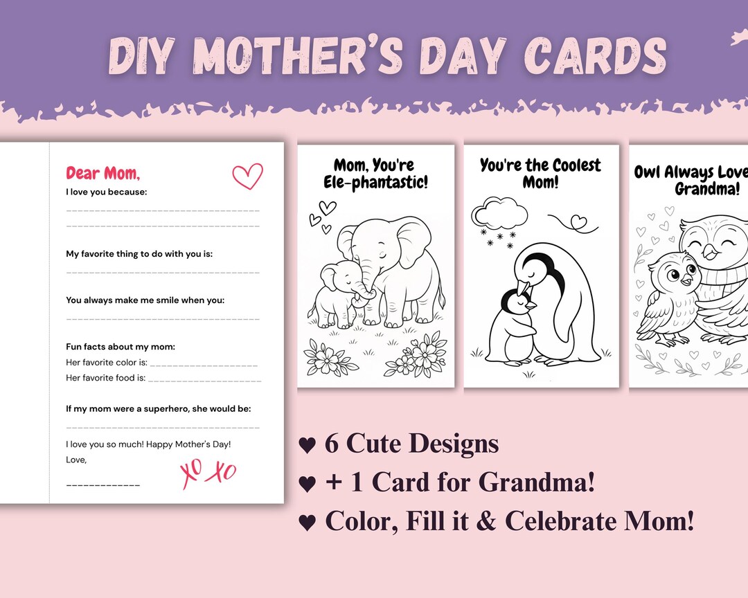 Mother’s Day Cards Printable – DIY Kids' Cards to Color – Gifts for Mom ...