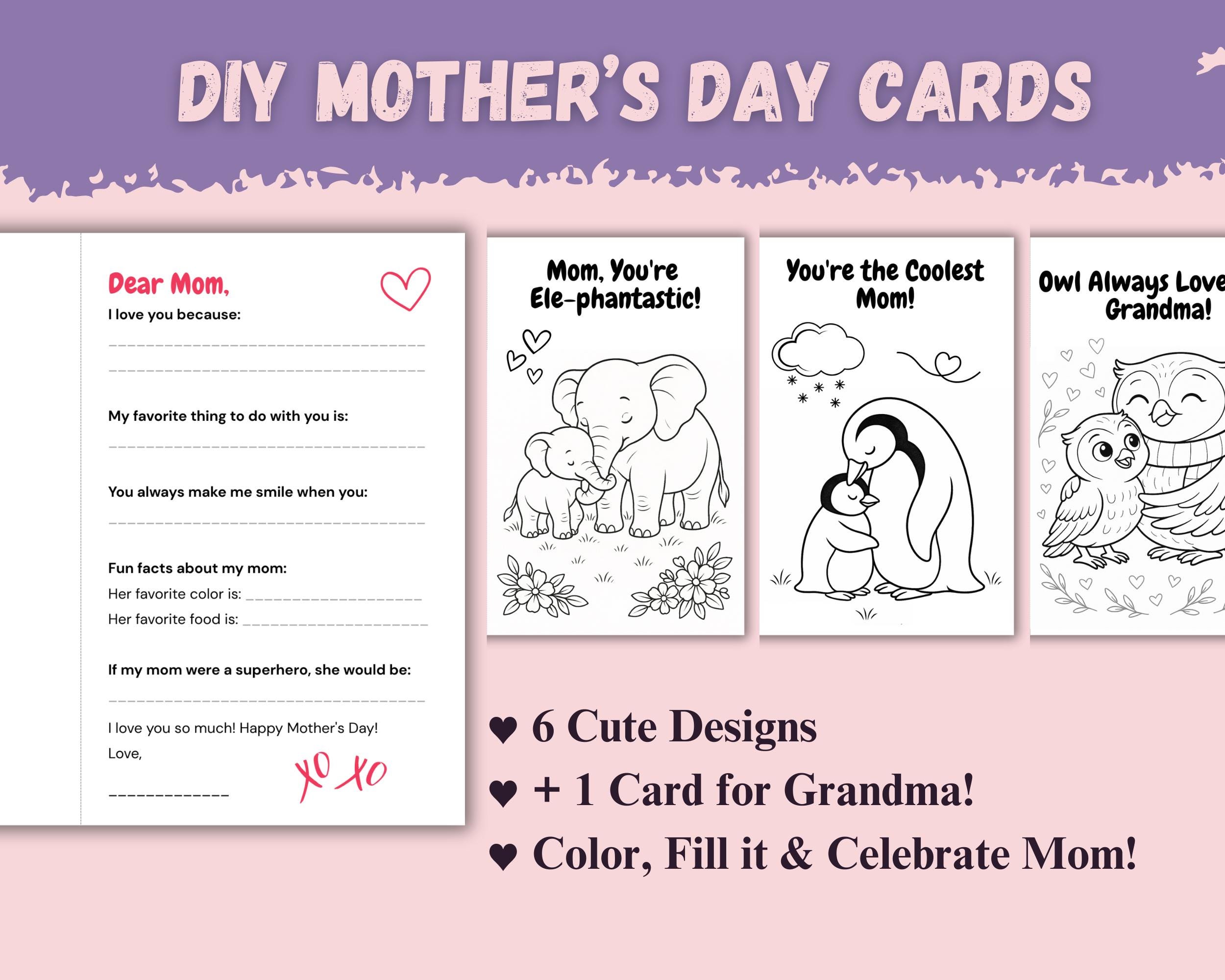 Mother’s Day Cards Printable – DIY Kids' Cards to Color – Gifts for Mom ...