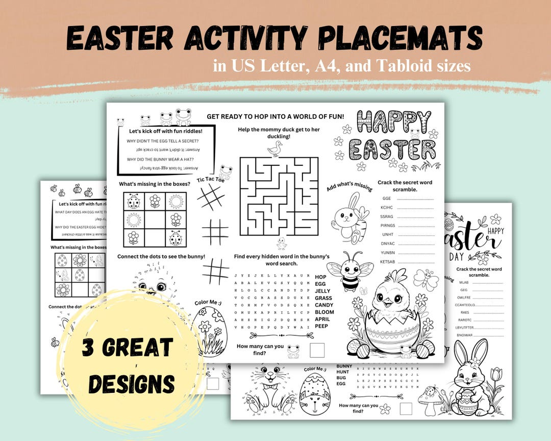 Printable Easter Activity Placemat for Kids – Easter Coloring Pages ...
