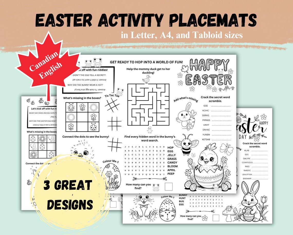 Printable Easter Activity Placemat for Kids – Easter Colouring Pages ...