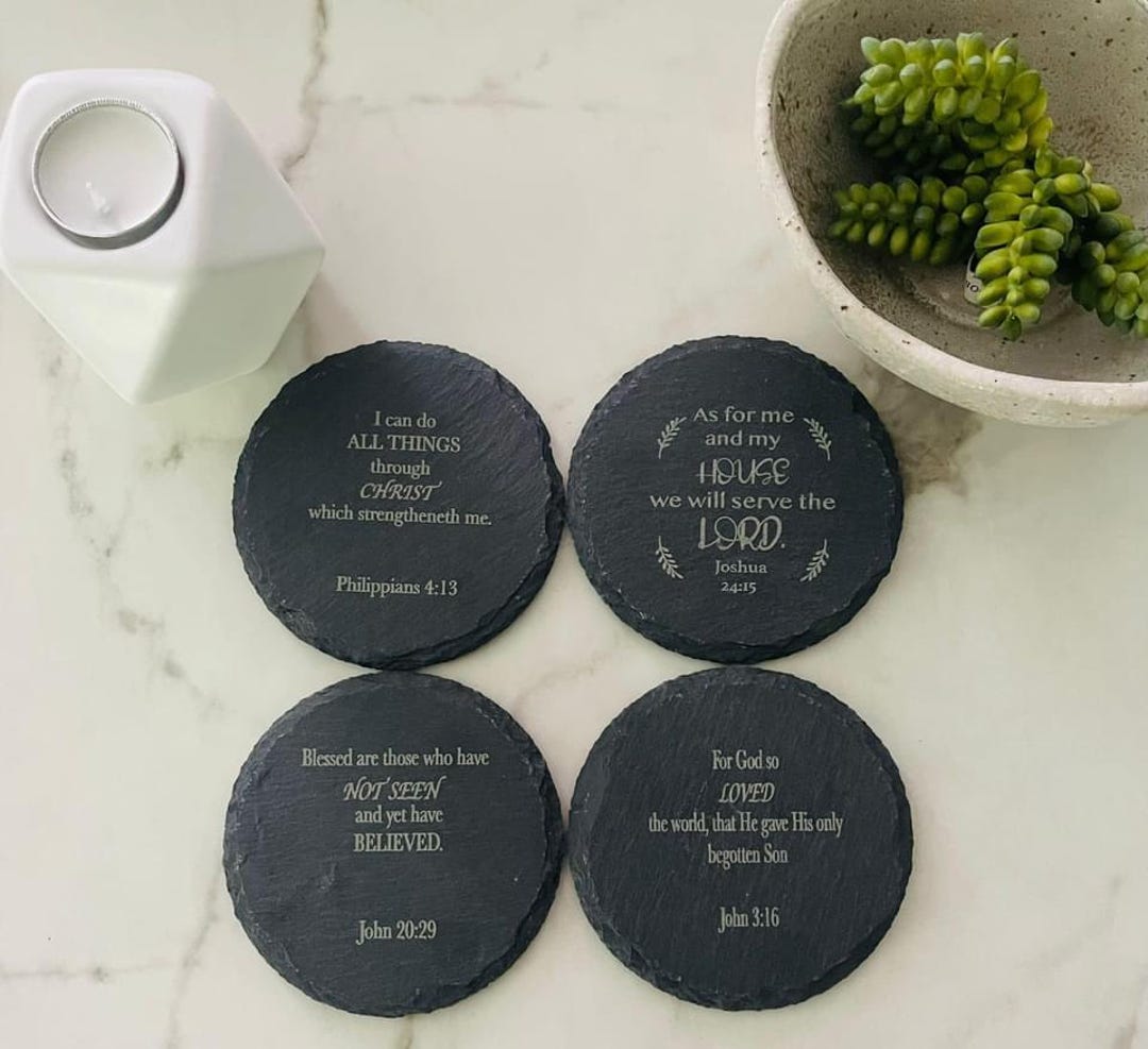 Set of 4 Laser Engraved Slate Coasters With Bible Verses - Etsy