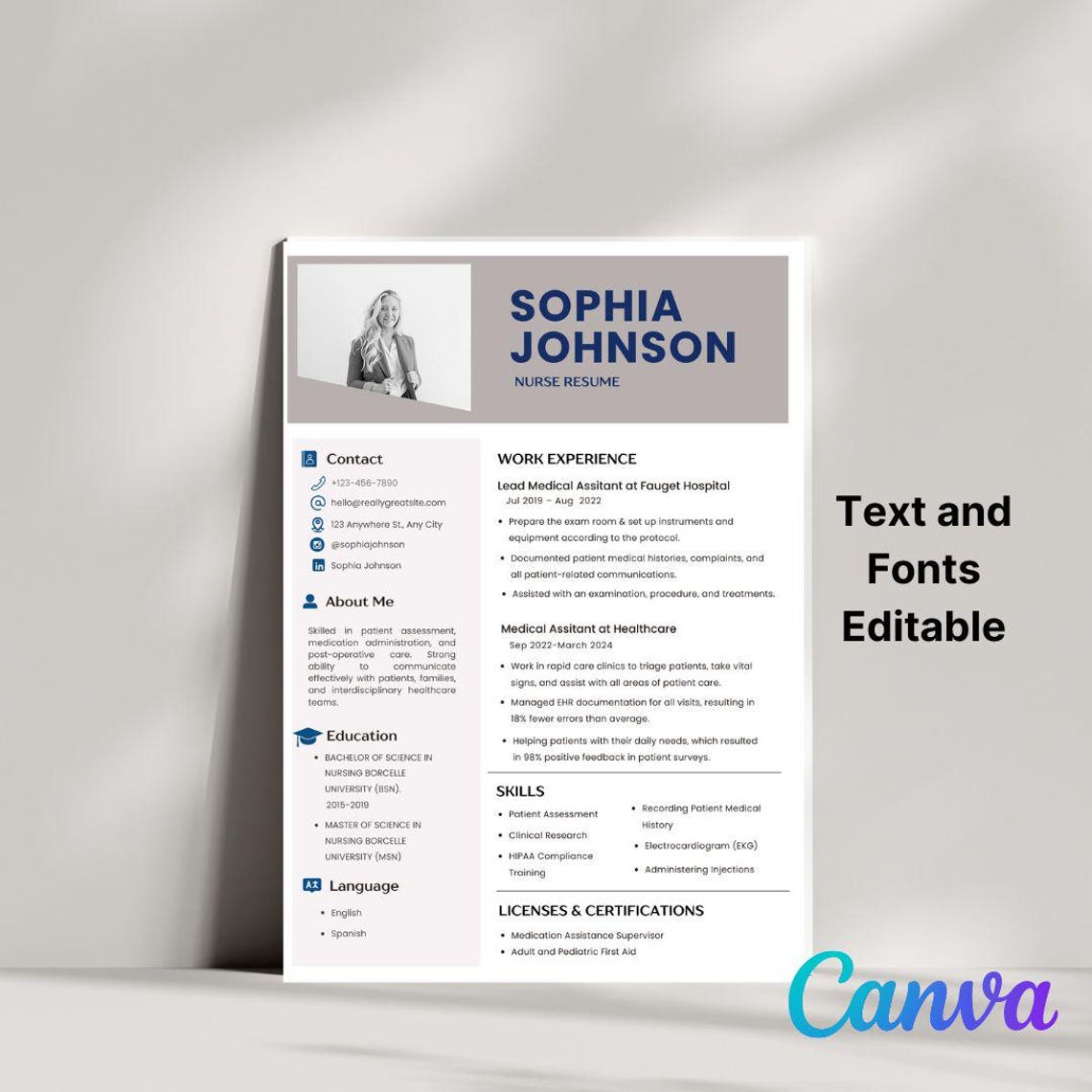 Editable Nurse Resume Template With Photo, Nurse Cover Letter Template ...