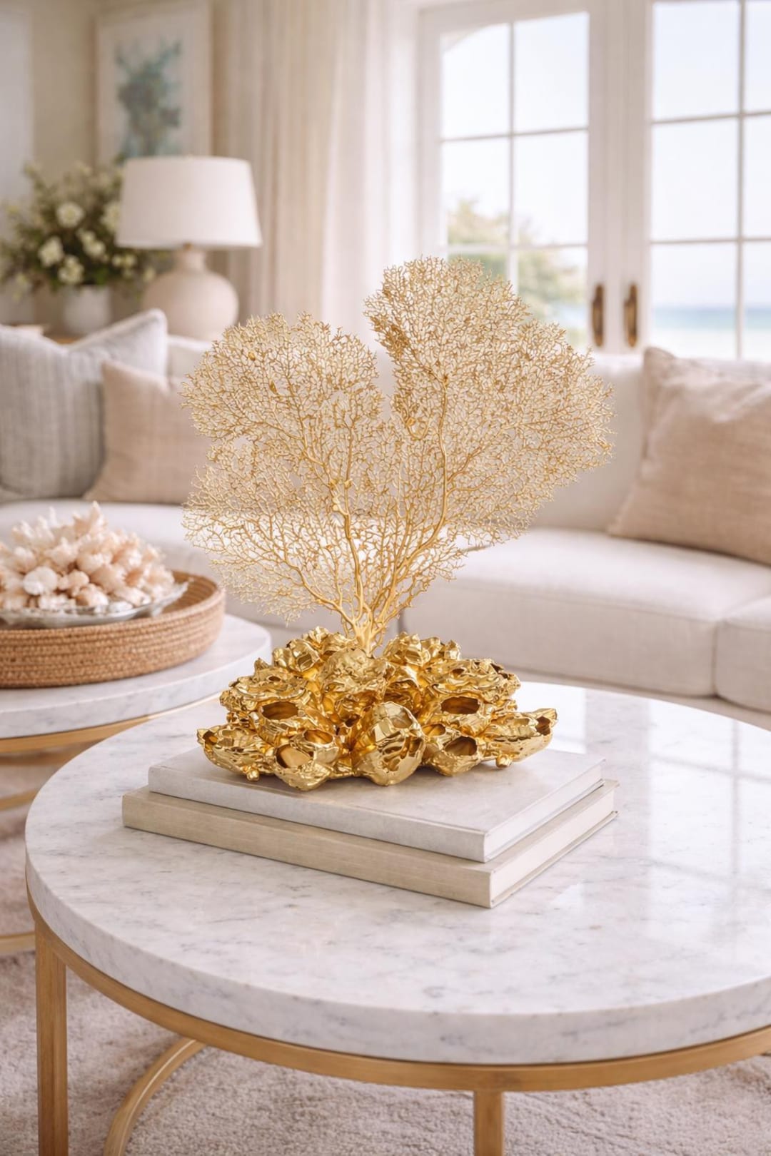 Gold Sea Fan Coral Barnacle Cluster, Coastal Nautical Decor - Etsy