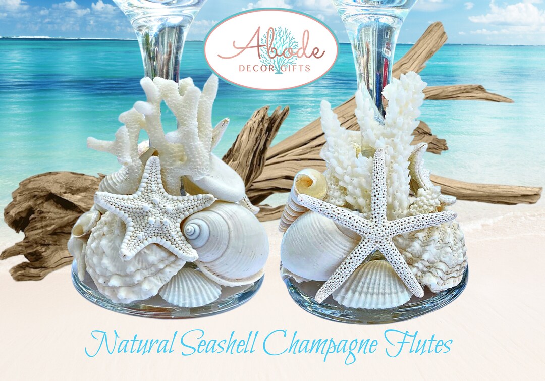 Set of 2 Wedding Toasting Champagne Flutes, Seashell Wine Glasses for ...