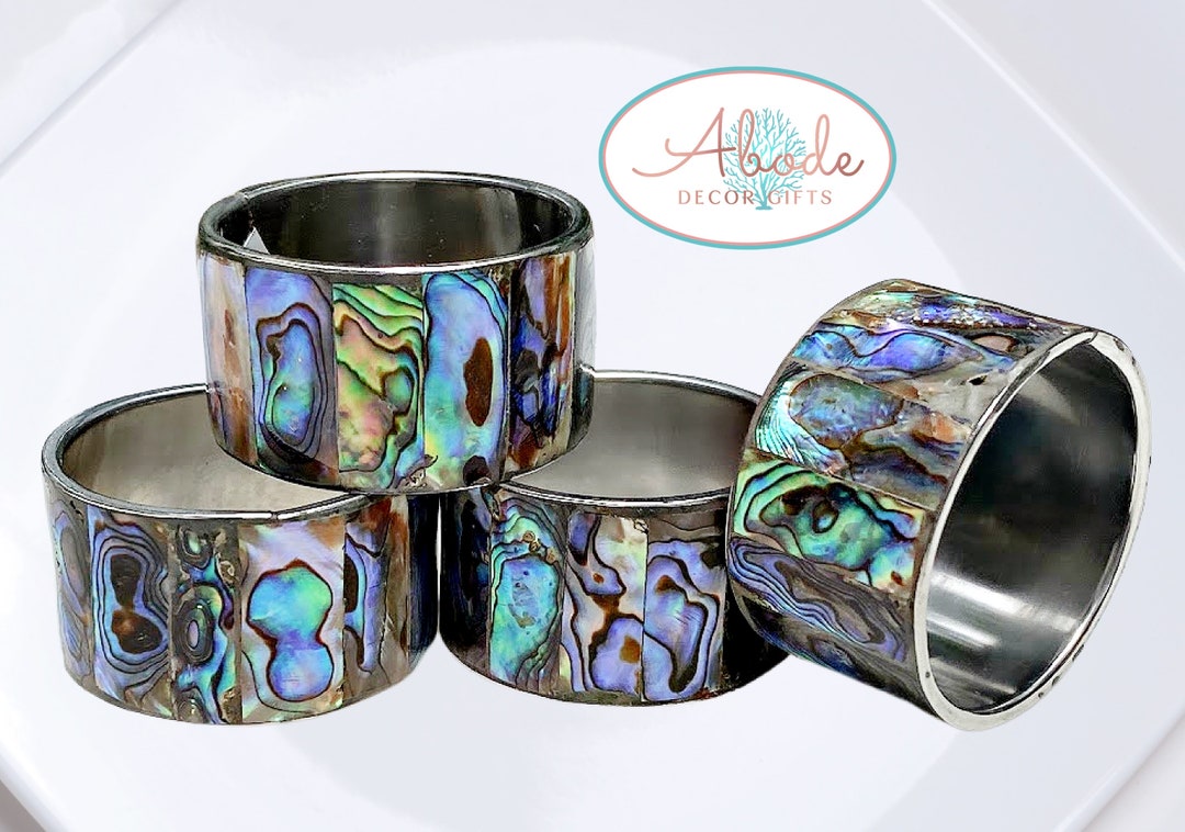 Set of 4 Paua Abalone Shell Napkin Rings for Coastal Beach and Nautical ...
