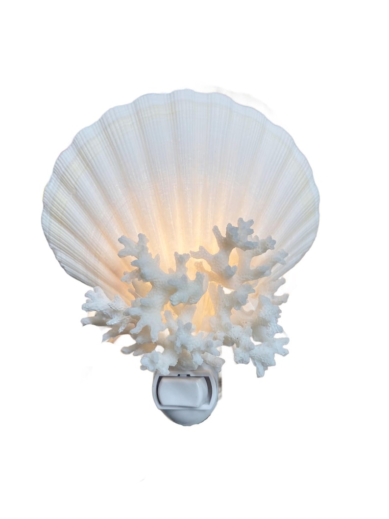 Coastal Seashell Night Light: White Coral & Scallop - Nautical Decor - Etsy