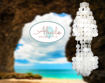Solar Capiz Shell Windchimes/chandelier Oval White With 2 Solar Lights ...