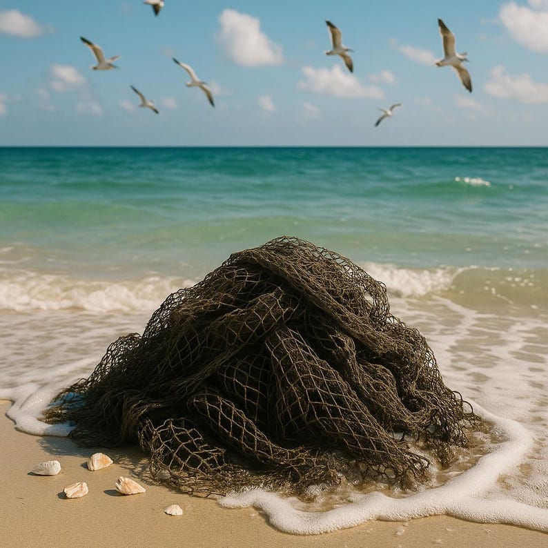 Giant Size 10'x10' Authentic Used Fish Net for Coastal and Nautical ...