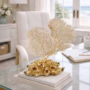 Gold Sea Fan Coral Barnacle Cluster, Coastal Nautical Decor - Etsy