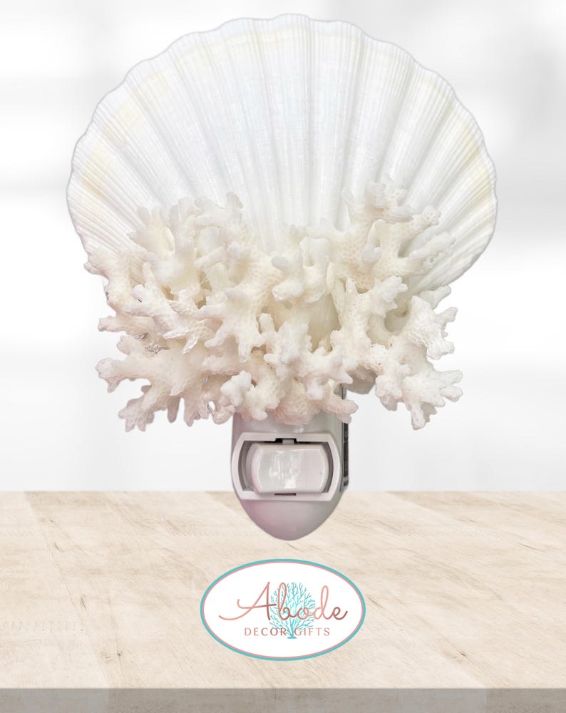 Coastal Seashell Night Light: White Coral & Scallop - Nautical Decor - Etsy