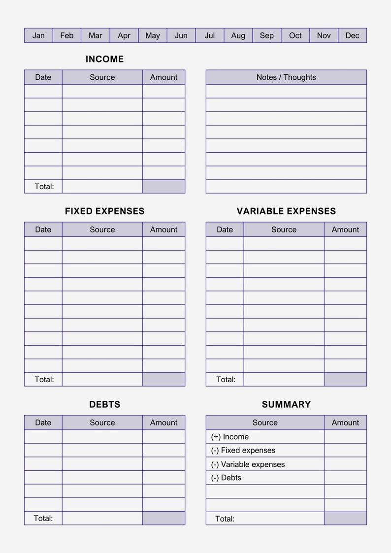 Printable Monthly Budget Planner | Blue Minimalist Finance Tracker ...