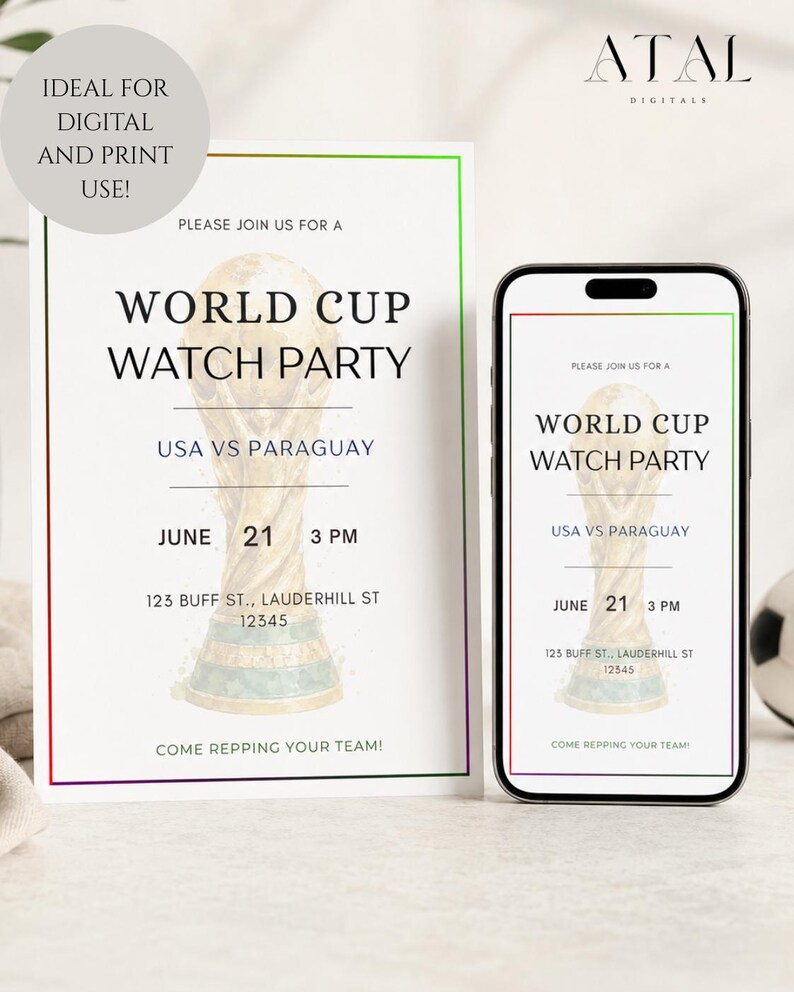 FIFA World Cup Watch Party Invitation Template, Editable, Digital ...