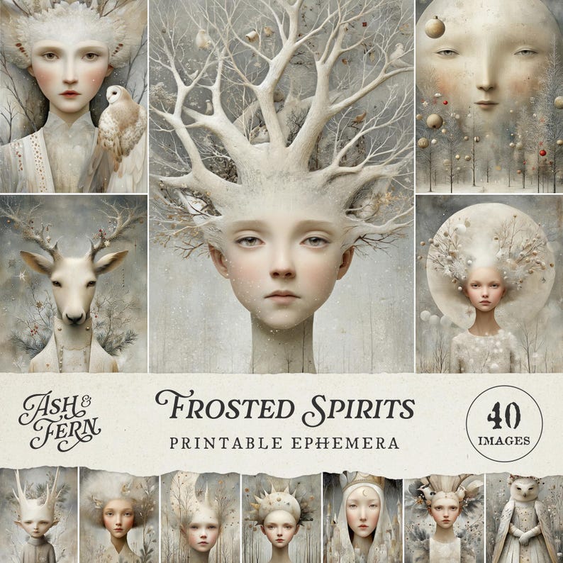 Winter Fantasy Art Prints: Printable Moon Reindeer Owl Tree Spirit ...