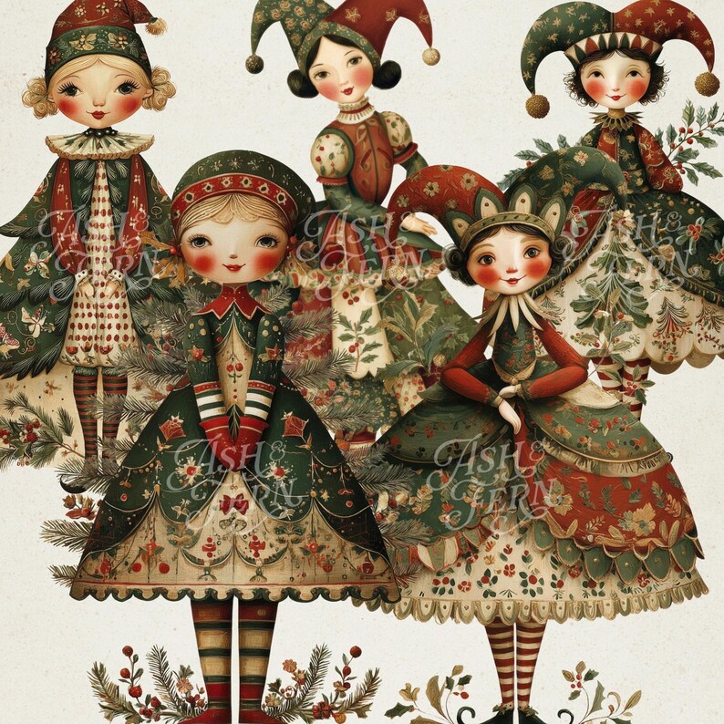 Christmas Elf Paper Dolls Printable Vintage Ephemera Cutouts Fussy Cuts ...