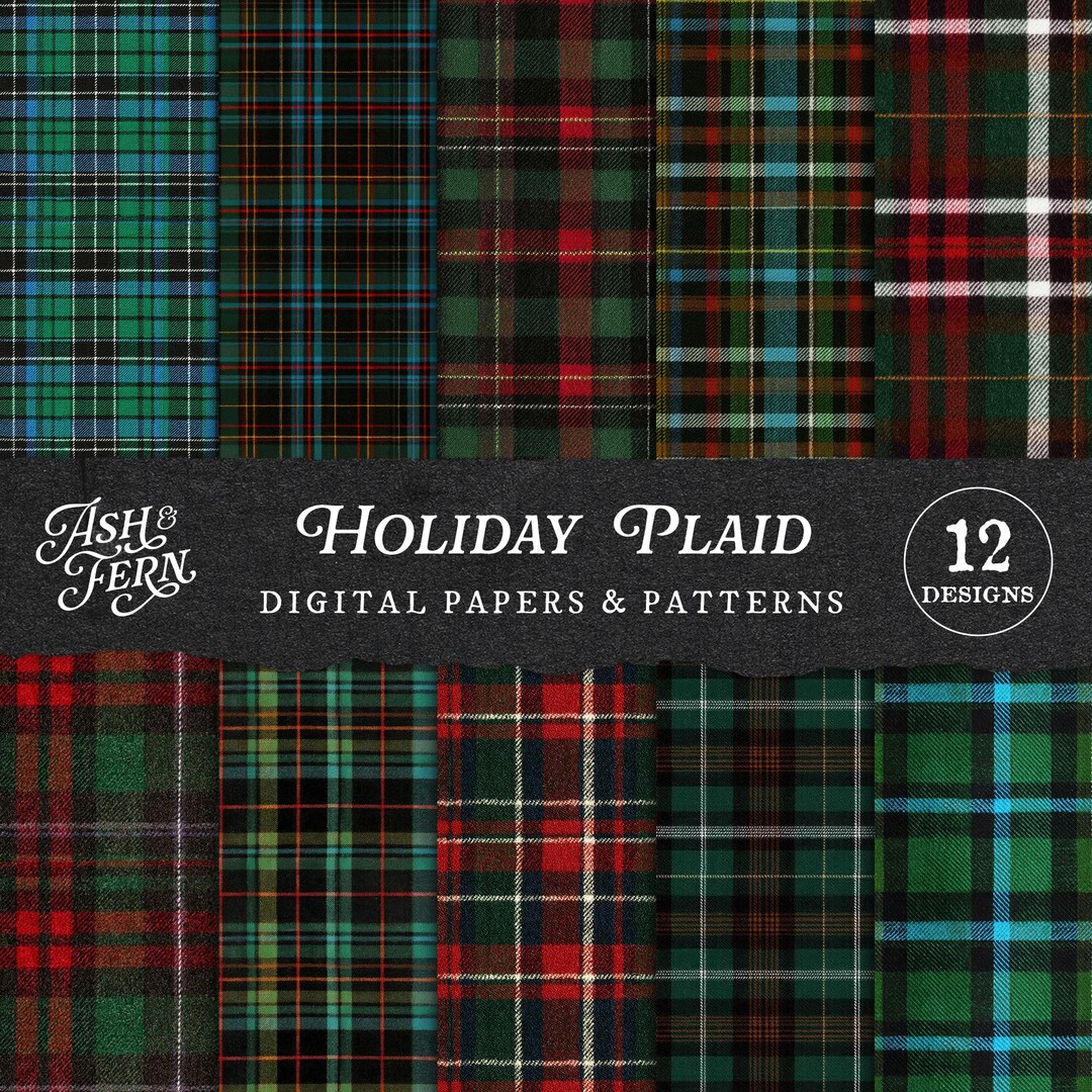 Green Plaid Christmas Digital Papers & Seamless Patterns: Dark Moody ...