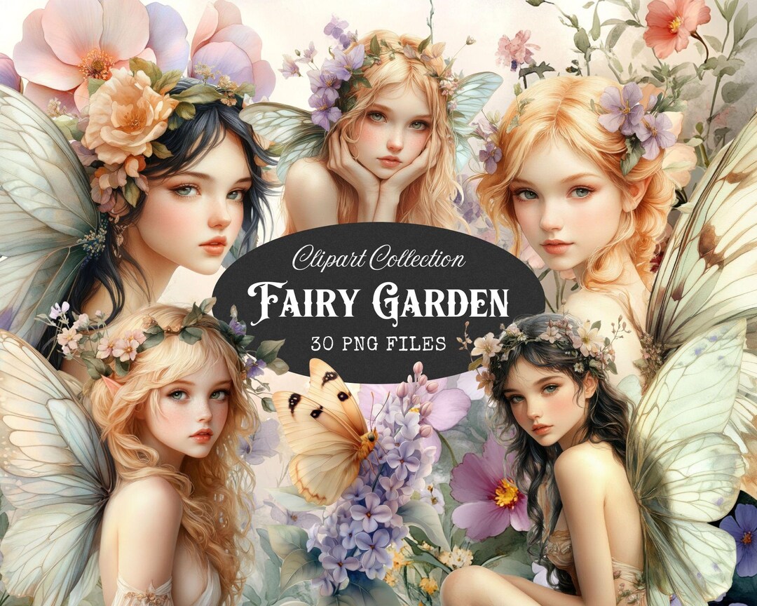 Fairy Garden Clipart Collection, Fantasy Flower Fairy PNG, Cottagecore ...
