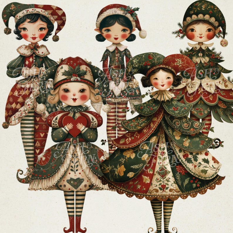 Christmas Elf Paper Dolls Printable Vintage Ephemera Cutouts Fussy Cuts ...