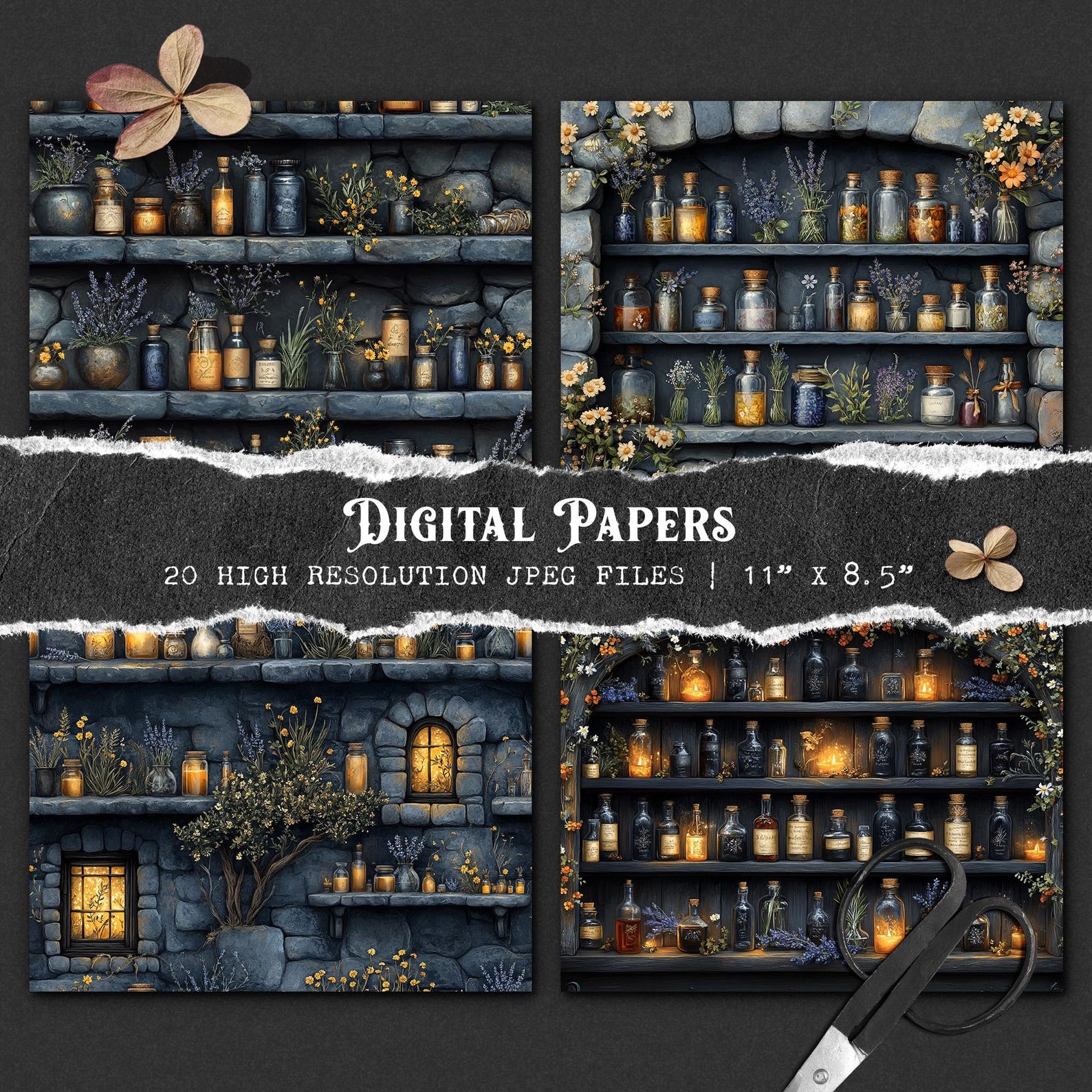 Witchy Apothecary Digital Paper Pack, Mystical Junk Journal Kit ...