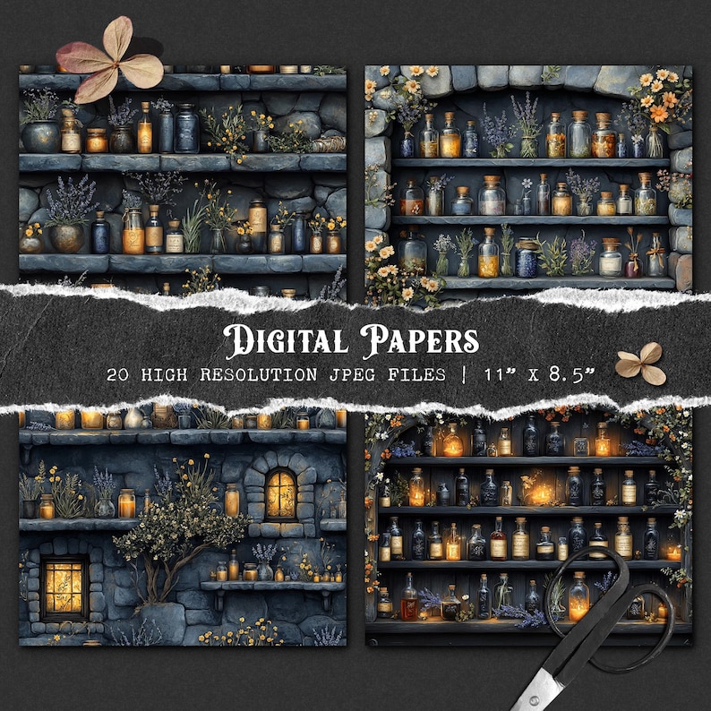 Witchy Apothecary Digital Paper Pack, Mystical Junk Journal Kit ...