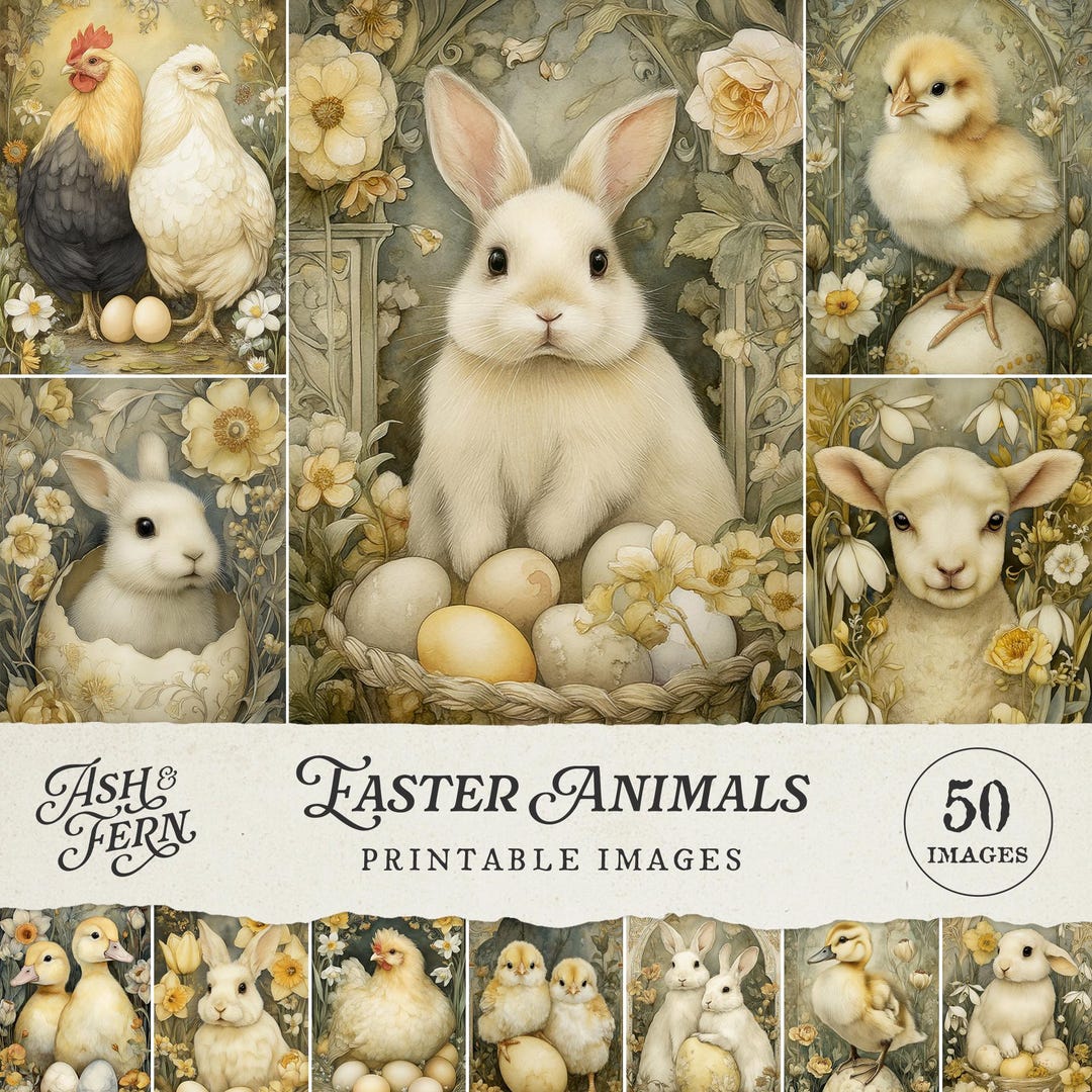 Easter Farm Animals Printable Art Images: Vintage Art Nouveau Spring ...
