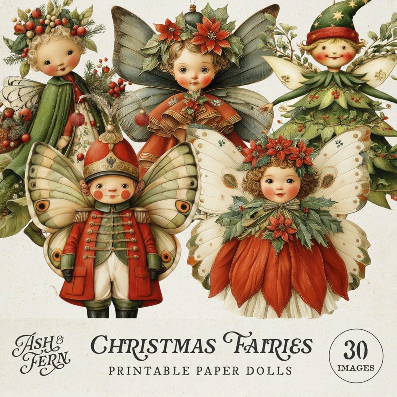 Vintage Christmas Fairy Paper Dolls Printable Holiday Ephemera Cutouts ...