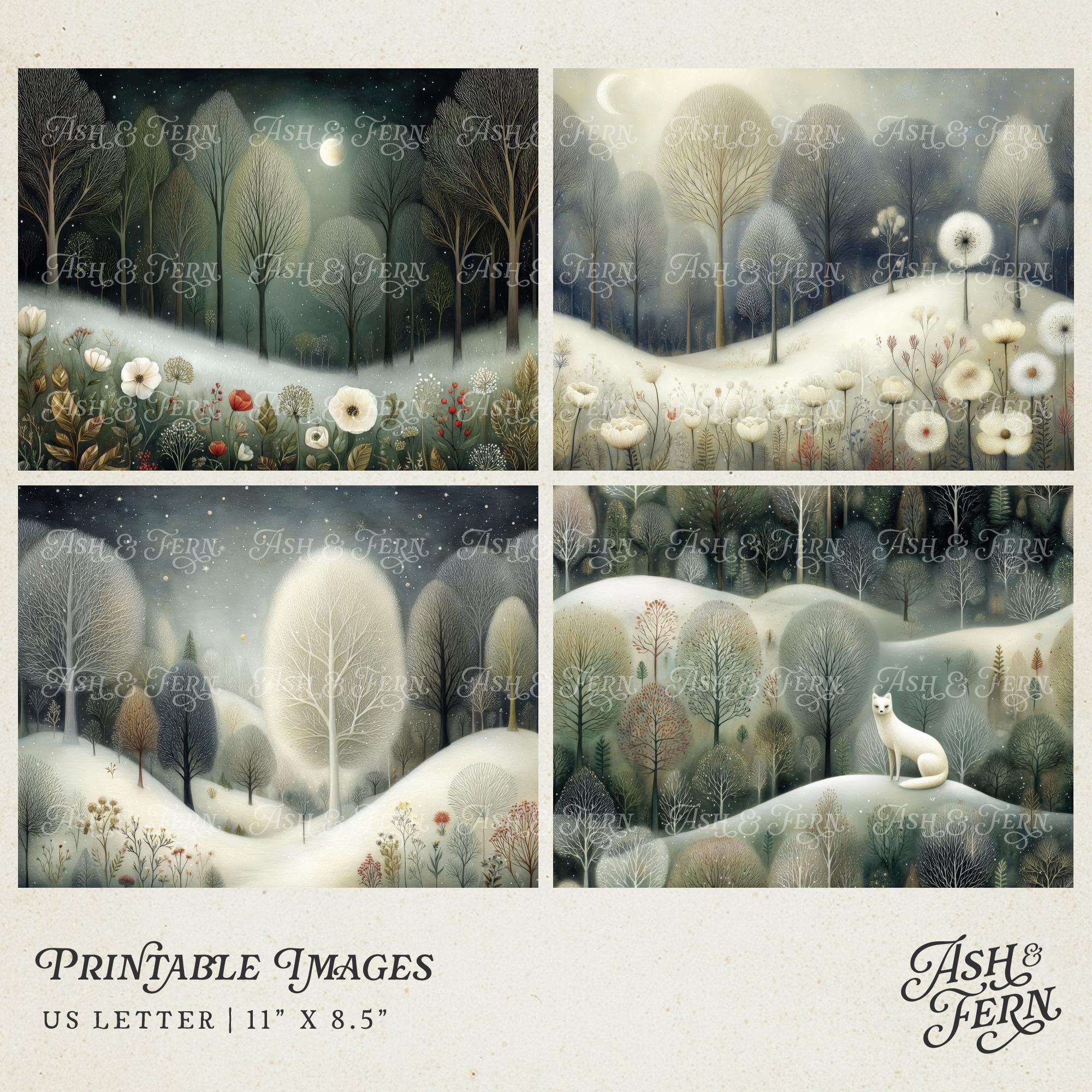 Winter Forest Christmas Digital Backgrounds, Green Printable Digital ...