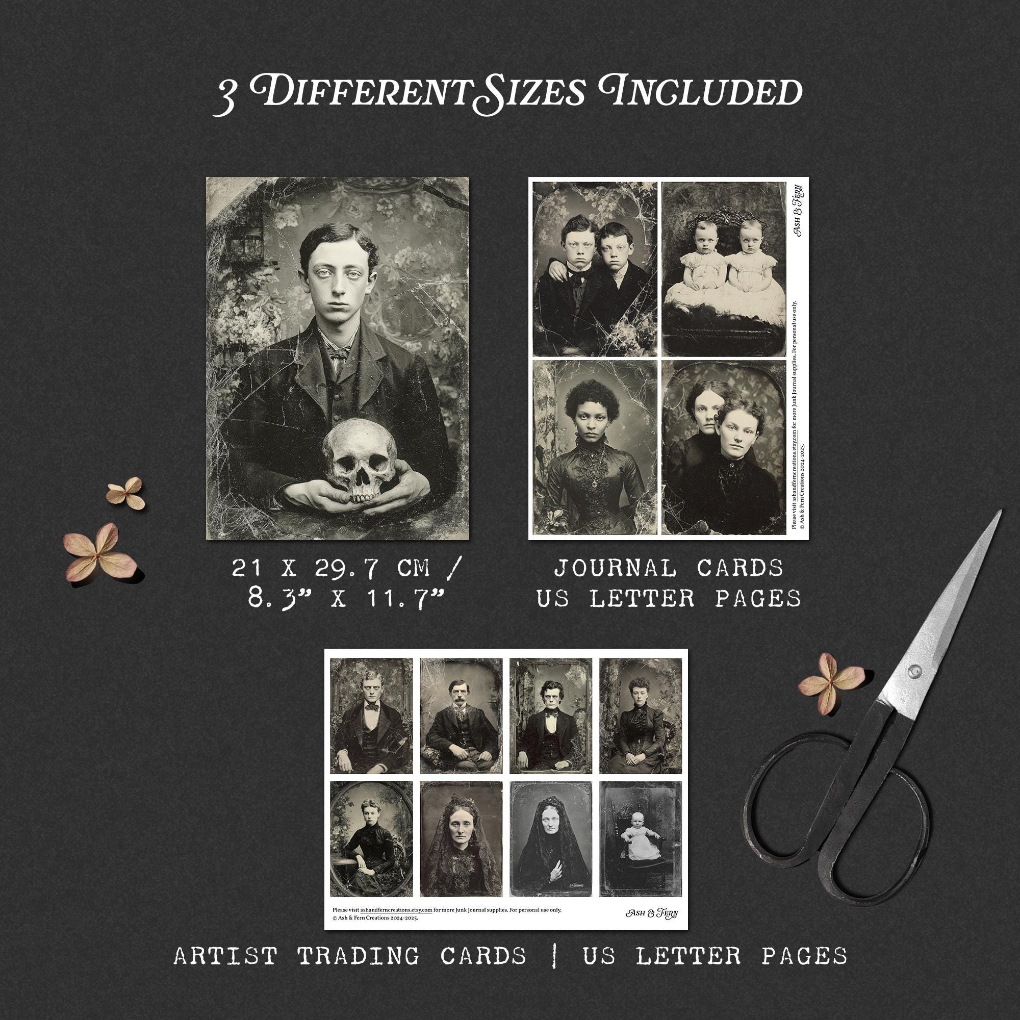 Haunted Portraits Printable Ephemera, Gothic Halloween Junk Journal Kit ...