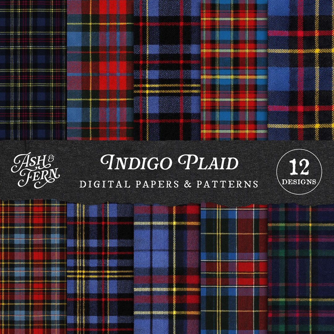 Indigo Blue & Red Tartan Seamless Patterns and Junk Journal Papers ...