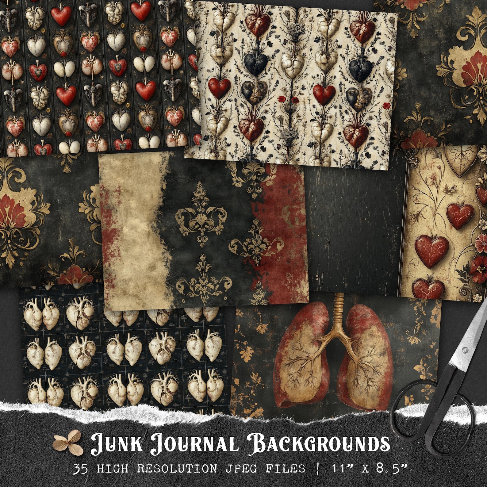 Victorian Gothic Digital Paper Pack – Damask Wallpapers, Dark Academia ...