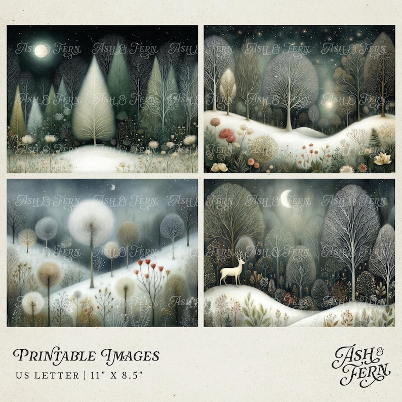 Winter Forest Christmas Digital Backgrounds, Green Printable Digital ...