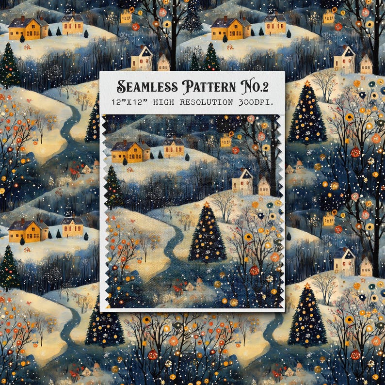 Winter Wonderland Village Seamless Patterns, Christmas Forest Printable ...