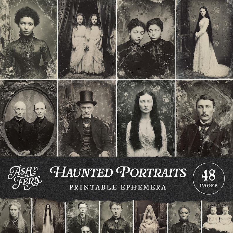 Haunted Portraits Printable Ephemera, Gothic Halloween Junk Journal Kit ...