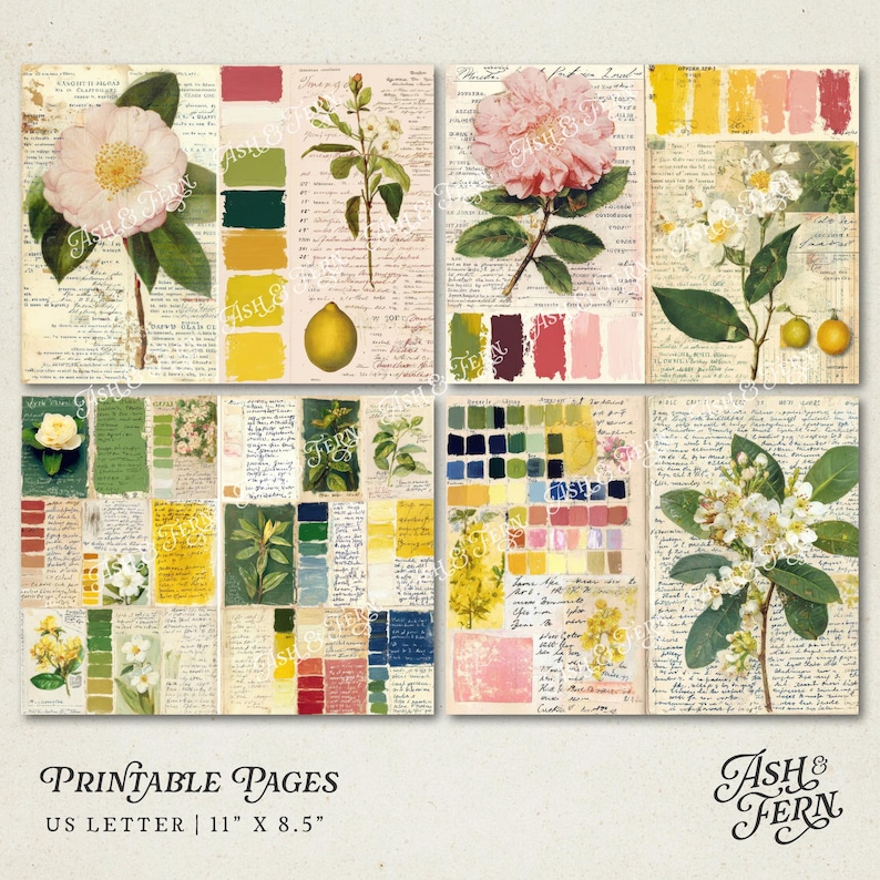 Nature’s Palette Botanical Junk Journal Pages, Vintage Floral ...