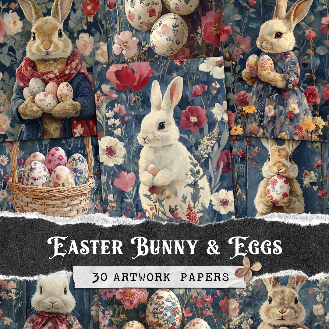 Easter Bunny Digital Paper Set: Floral Scrapbook Pages (digital ...