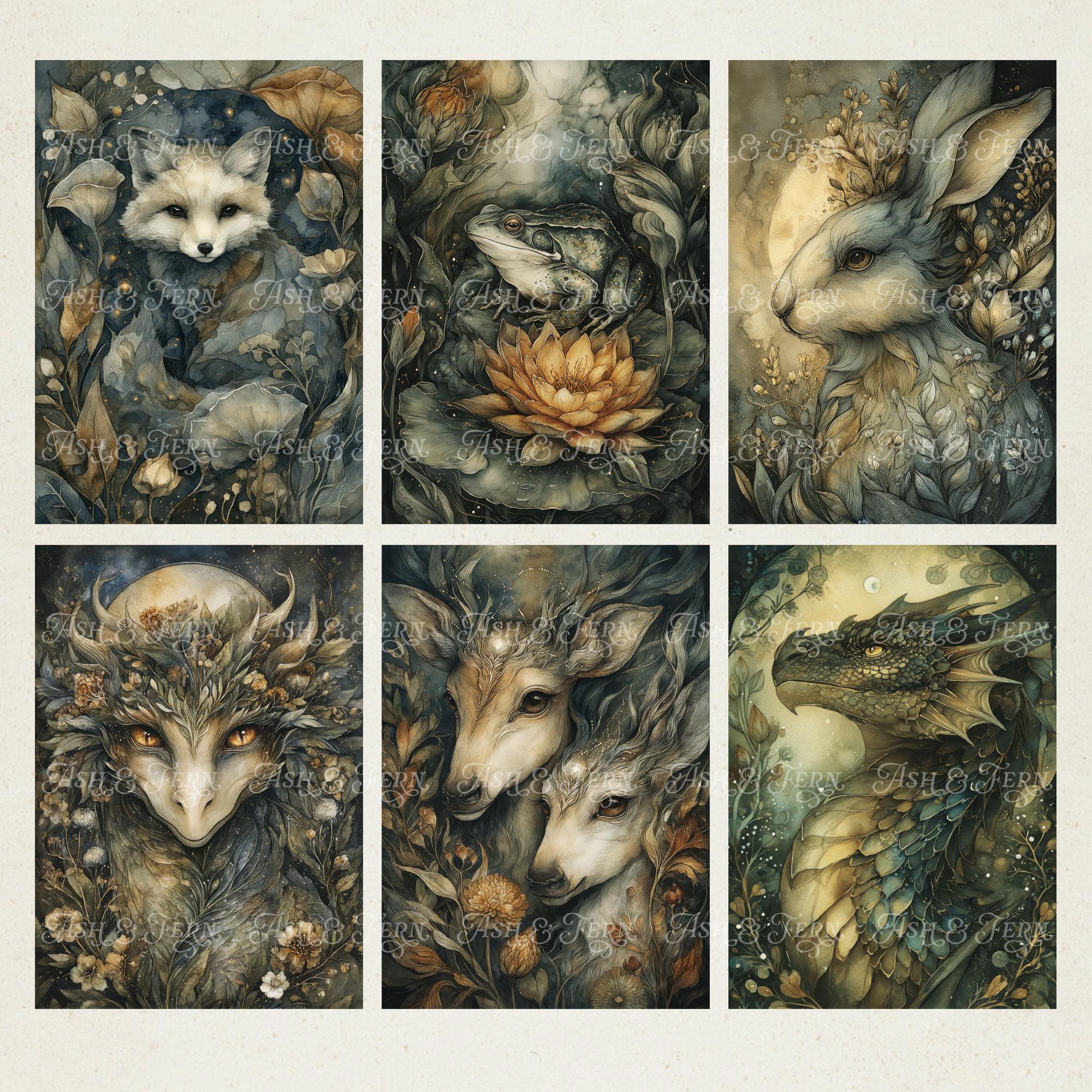Mystical Woodland Animals Printable Art Bundle: Fae Forest Fantasy ...