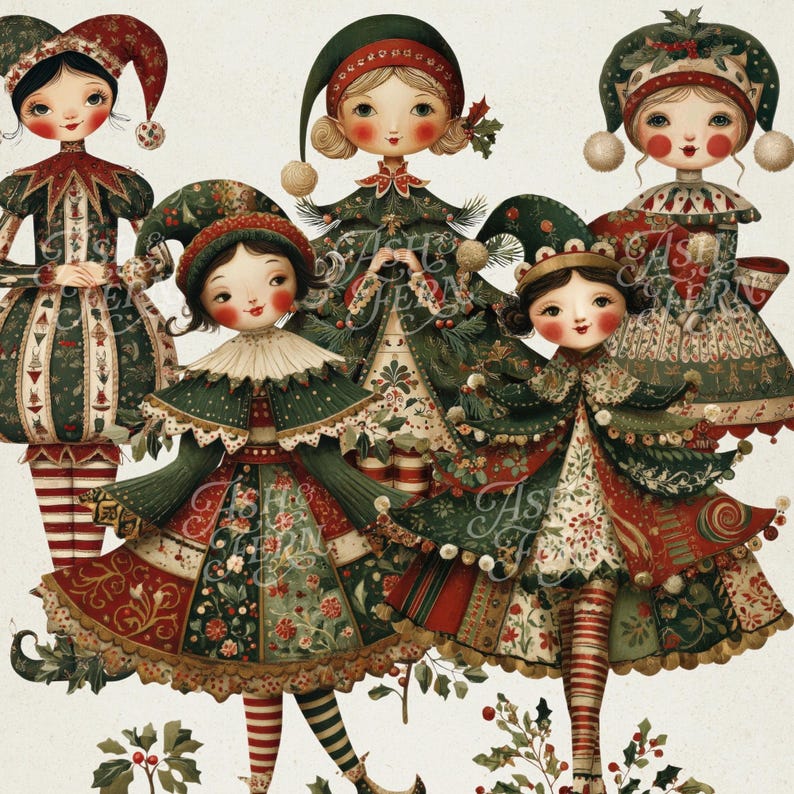 Christmas Elf Paper Dolls Printable Vintage Ephemera Cutouts Fussy Cuts ...